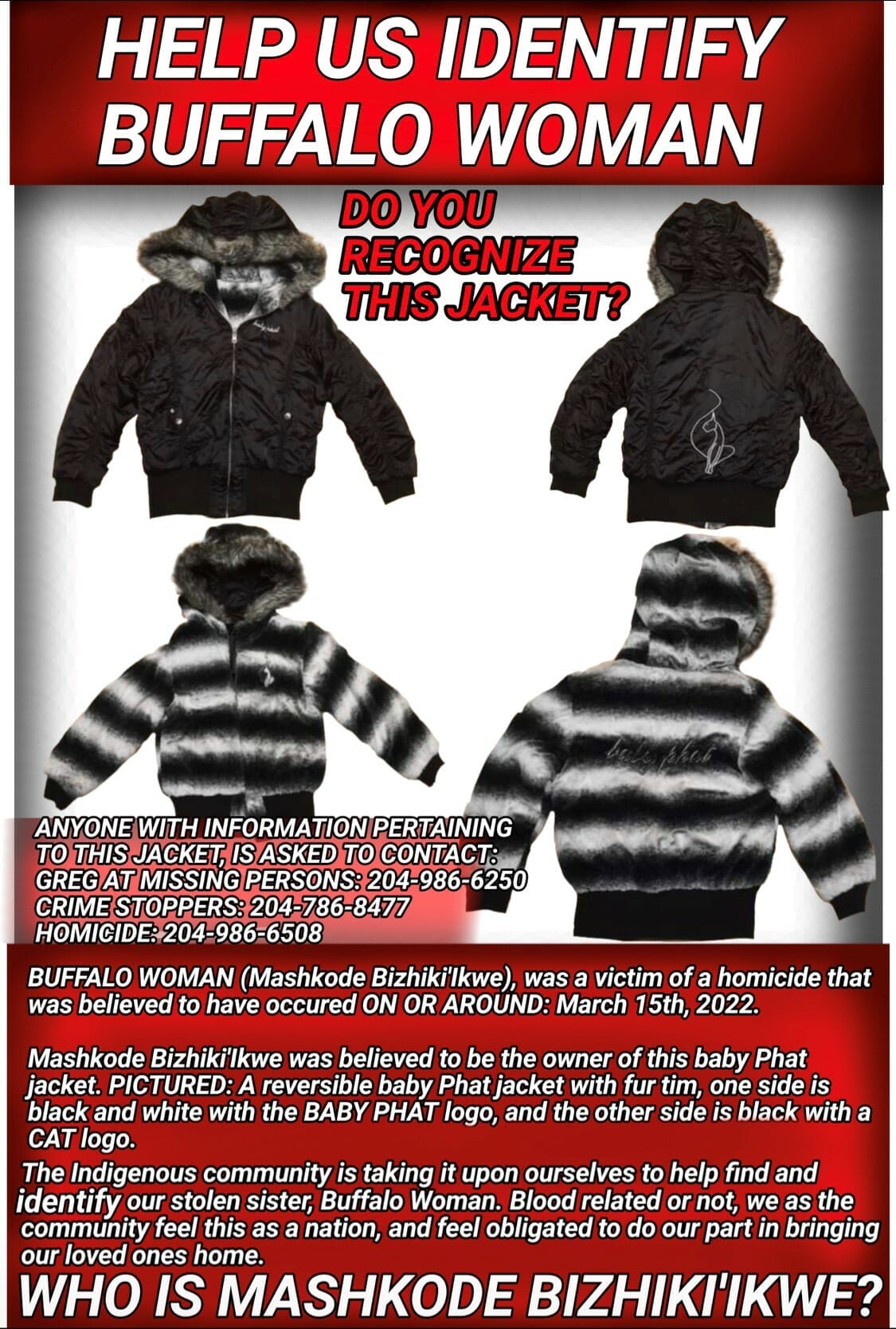 Appeal for Information to Help Identify Buffalo Woman: Mashkode Bizhiki’ikwe - Southern Chiefs ...